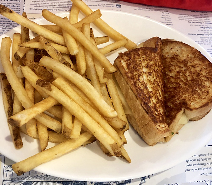 The humble grilled cheese and fries&mdash;elevated to art form. Golden-brown bread hugging melted cheese alongside perfectly crisp fries proves simple food done right is unbeatable.