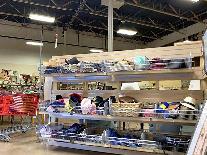 Hat racks display headwear for every occasion, from beach days to garden parties&mdash;proving that good style never really goes out of fashion.