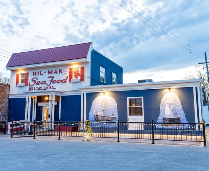 Hil-Mak Seafood Restaurant's nautical-themed exterior promises Lake Erie's bounty served with a side of local maritime heritage.