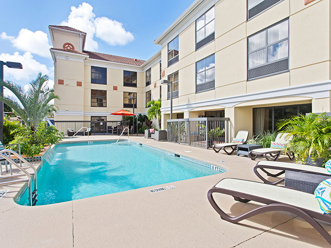 After a day of exploring, this inviting pool at the Holiday Inn Express offers the perfect place to cool off and compare sunburns.