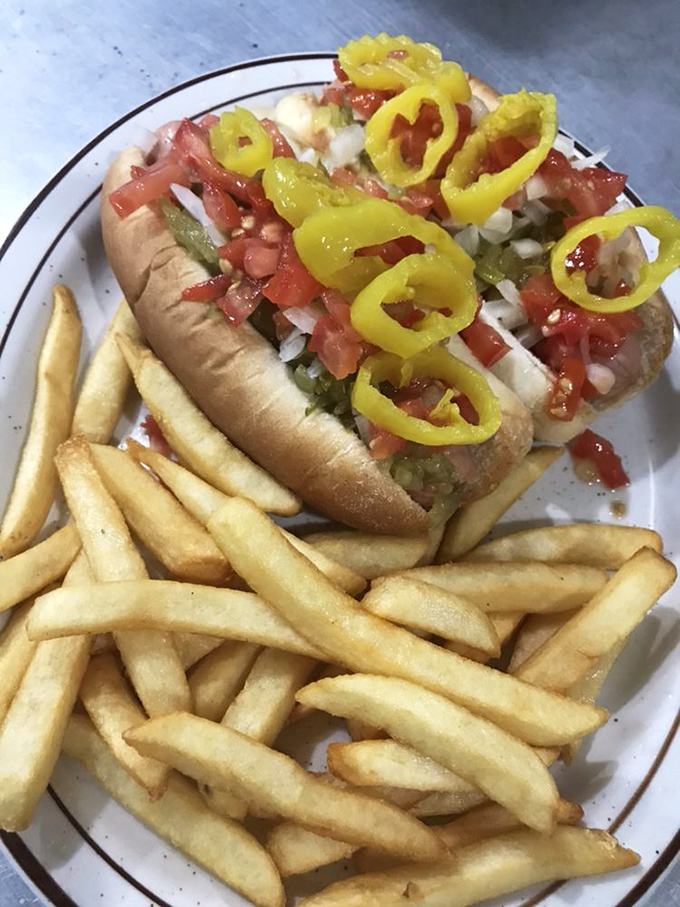 A hot dog dressed for success with more toppings than a sundae bar&mdash;proof that lunch at a breakfast joint isn't settling.