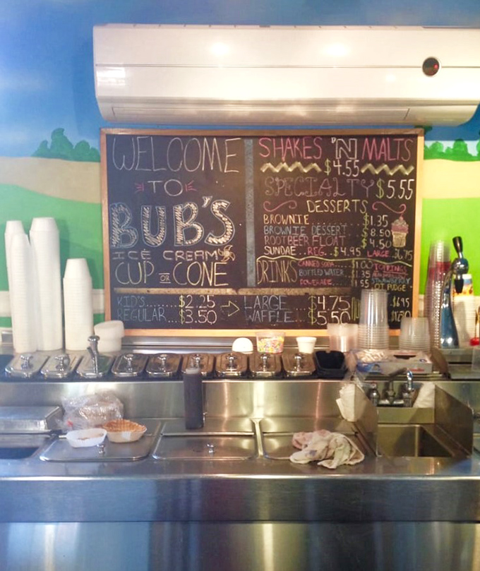 The chalkboard menu at the ice cream shop promises sweet salvation after your burger adventure.