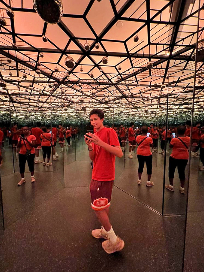 The Infinity Mirror Room creates endless reflections of visitors, perfect for those who always wished they could be in multiple places at once.