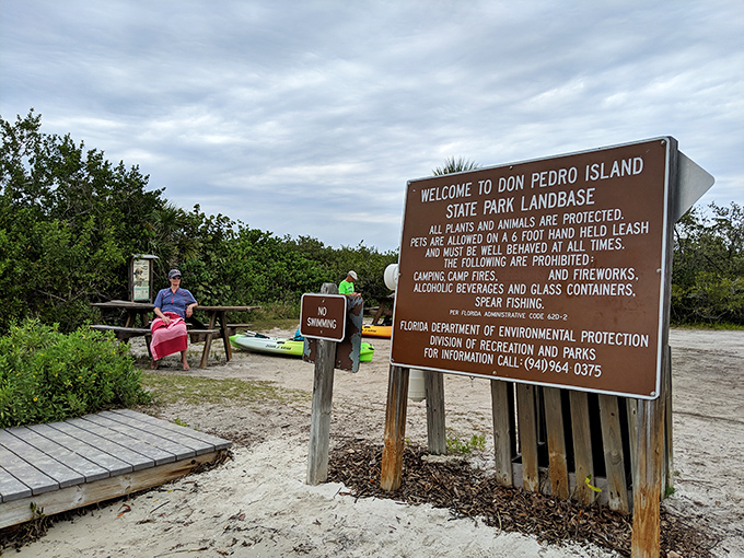 The official welcome sign reminds visitors they're entering a special place where nature, not humans, makes the rules.