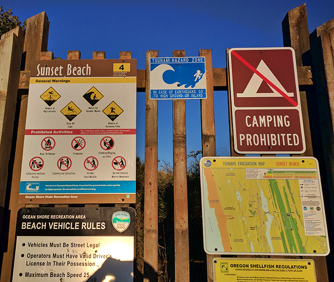 The fine print of paradise &ndash; these signs outline the rules of beach etiquette and safety for this pristine stretch of coastline.