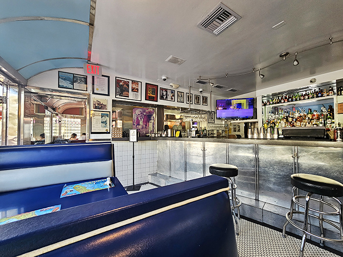Blue booths and chrome details create the perfect backdrop for memory-making meals. Every corner tells a story of good times.