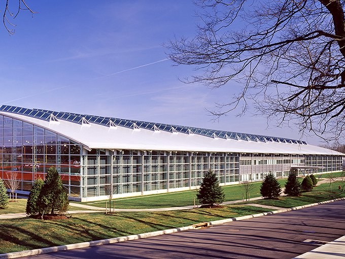 The Kenyon Athletic Center's sweeping glass facade brings dramatic modernity to campus. Inside, both serious athletes and casual exercisers find their happy place.