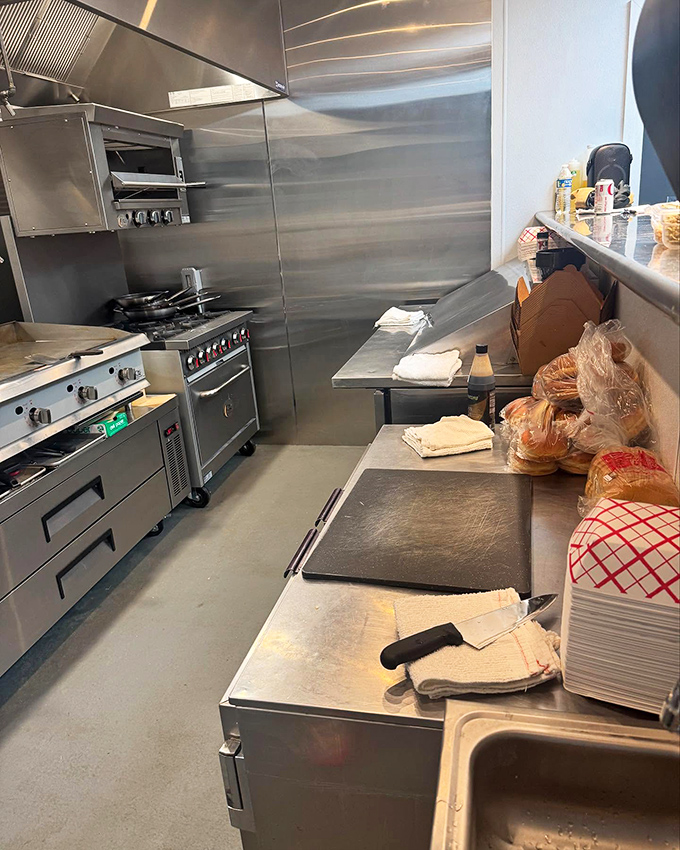 A glimpse into the kitchen reveals the clean, organized engine room where all that psychedelic food magic happens.