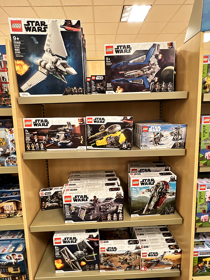 Dish department diplomacy: where coral plates peacefully coexist with yellow mugs and green saucers, waiting to bring eclectic charm to your dinner table.