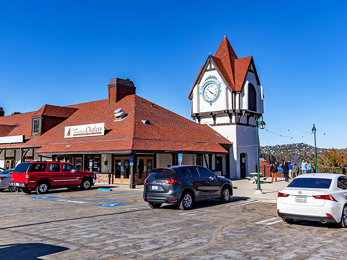 The charming Tudor architecture of Lake Arrowhead Village looks like a fairytale setting that somehow landed in Southern California.