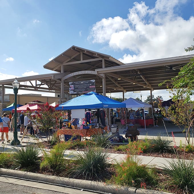 Community markets showcase local vendors and fresh goods in this charming covered pavilion.
