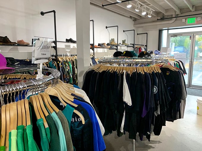 The men's section: proof that guys deserve fashion finds too. These color-coordinated racks make secondhand shopping surprisingly guy-friendly.