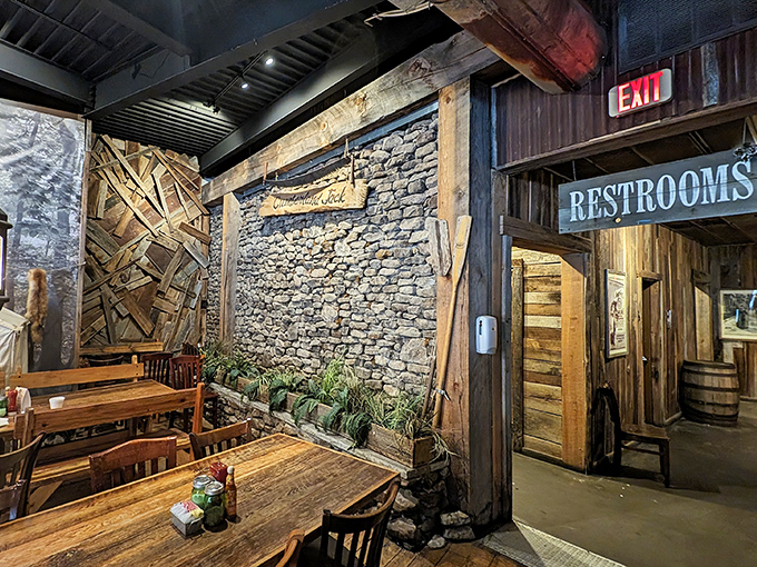 Stone walls and wooden beams create dining nooks that feel both rustic and intimate&mdash;like eating in a mountain cabin that happens to serve incredible food.