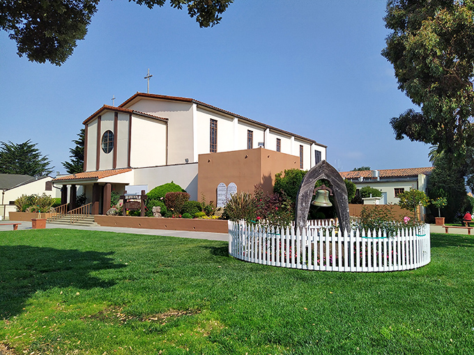 Our Lady of the Pillar Catholic Church stands as a serene spiritual landmark amid Half Moon Bay's natural splendor.