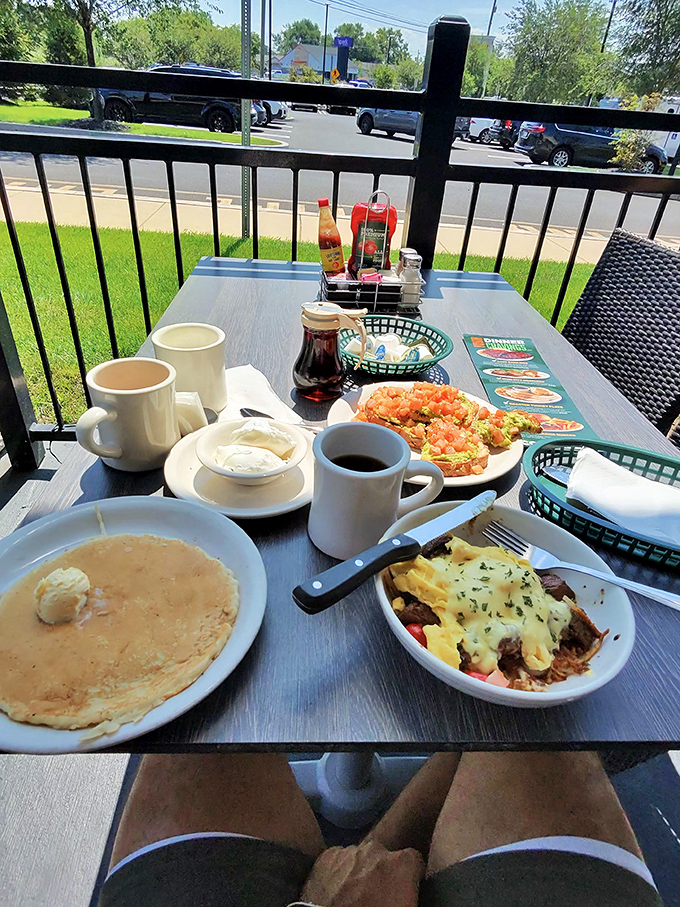 Outdoor dining that combines fresh air with fresh pancakes. Some mornings deserve more than just a kitchen table view.