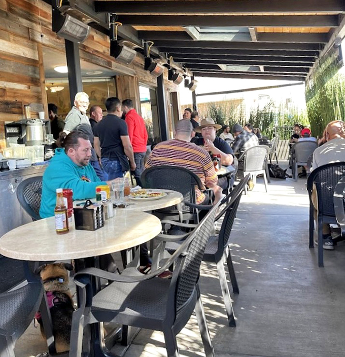 The outdoor patio offers California sunshine with your breakfast&mdash;because vitamin D pairs perfectly with vitamin B(enedict) and vitamin C(offee).