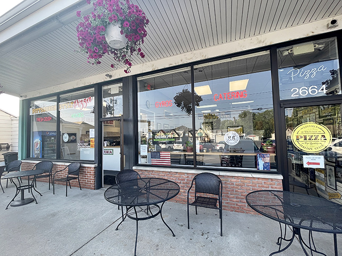 Outdoor seating for those perfect Ohio days when pizza tastes even better with a side of fresh air.