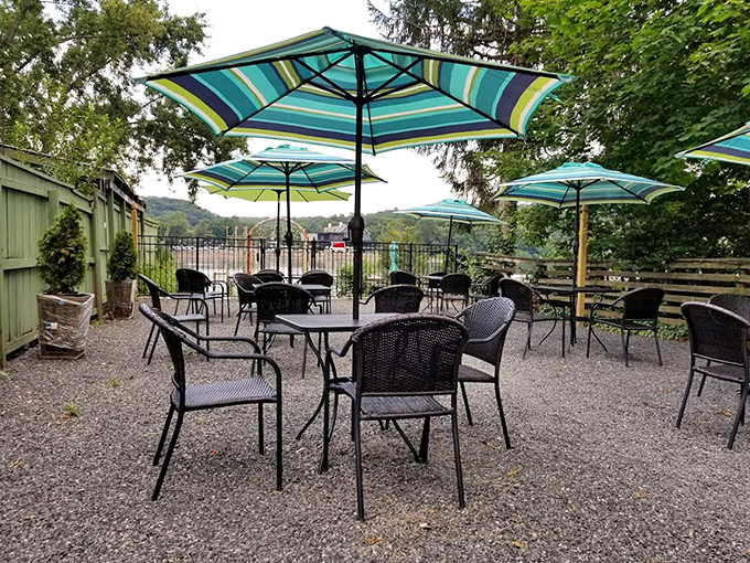 The outdoor seating area&mdash;where ice cream meets fresh air and conversations slow down to match the pace of melting scoops. 