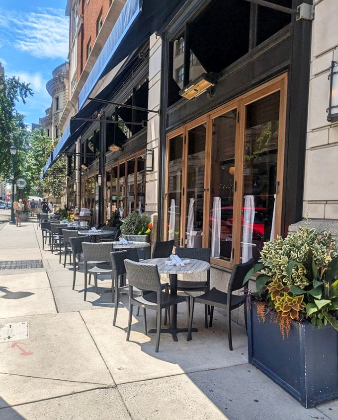 Sidewalk seating offers prime people-watching with your meal &ndash; a quintessential Philadelphia experience on a beautiful day.