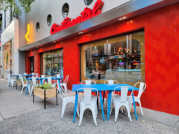 The vibrant exterior sidewalk seating area proves that people-watching is Philadelphia's unofficial spectator sport.