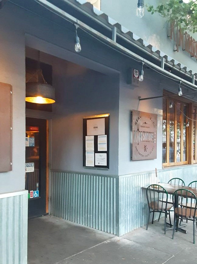 The outdoor seating area invites you to enjoy Healdsburg's perfect weather while contemplating the meaning of life and perfectly smoked meat.