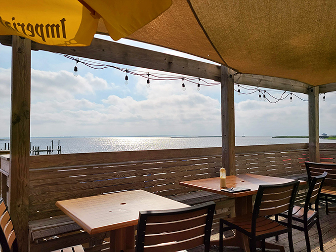 Dining under this canopy with water views is what people dream about during January meetings in windowless offices.
