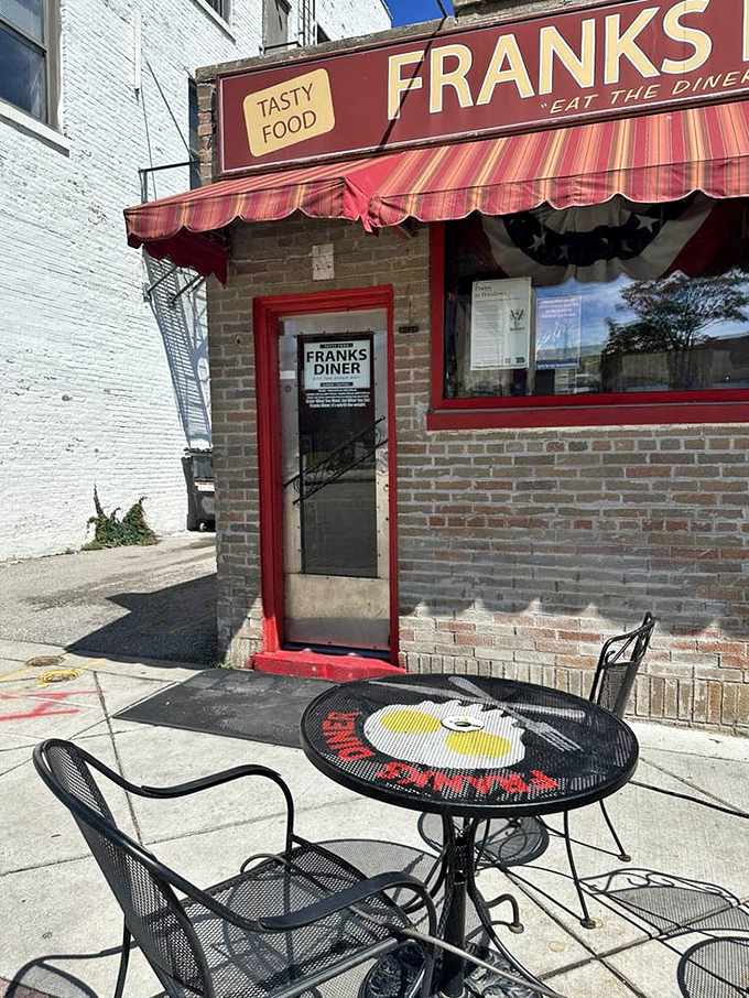 Even the outdoor seating celebrates breakfast with a sunny-side-up egg table. In Wisconsin, we don't just eat our breakfast&mdash;we sit at it too.