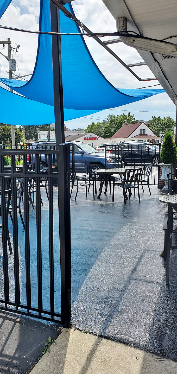 The outdoor seating area offers a glimpse of small-town life passing by &ndash; the perfect backdrop for coffee and conversation on a Delaware morning.