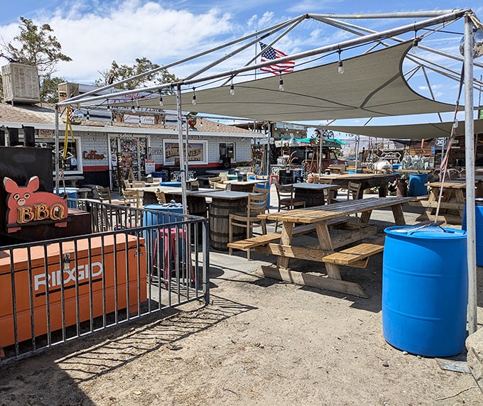 The outdoor seating area &ndash; where desert breezes complement every bite. Those picnic tables have witnessed countless "mmm" moments.