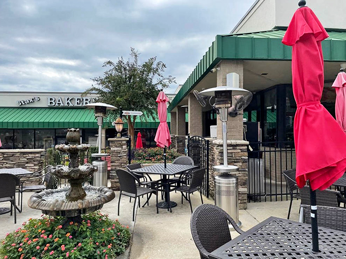 The outdoor patio—where the fountain's gentle burble provides the perfect soundtrack for "yes, I'll have another mimosa, thank you."