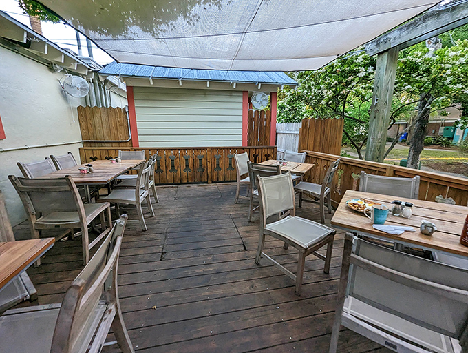 The outdoor seating area offers a tranquil escape&mdash;where ocean breezes complement your coffee and the pace slows to perfect vacation tempo.