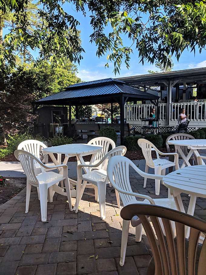 Outdoor seating that invites you to savor your breakfast beneath Virginia skies&mdash;where fresh air somehow makes those biscuits taste even more heavenly.