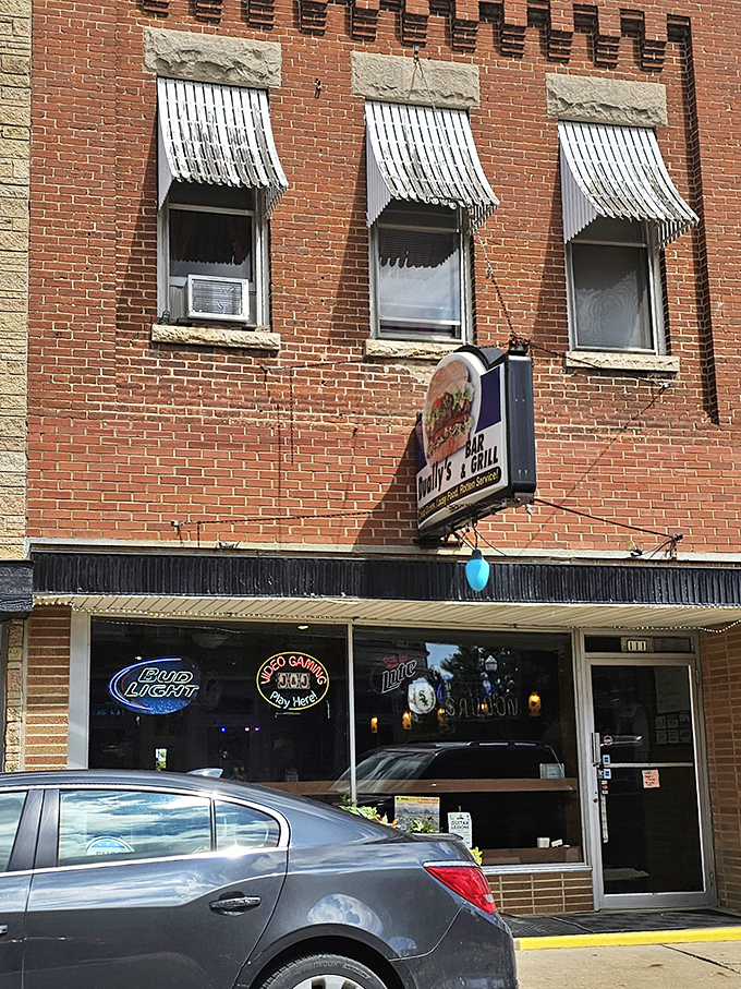 The outdoor patio offers a breath of fresh country air, with hanging flowers adding a touch of color to your alfresco dining experience.