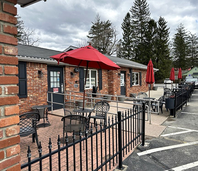 The outdoor seating area, where calories don't count because you're technically in nature, enjoying the fresh mountain air between bites.
