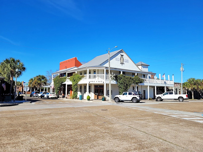 The Owl Cafe anchors a corner of downtown with its classic Gulf Coast architecture &ndash; a beacon for hungry travelers seeking seafood nirvana.