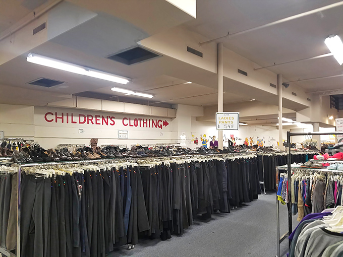 The pants section, where patience pays off. Somewhere in this sea of denim and khaki lurks the perfect pair at a perfect price.