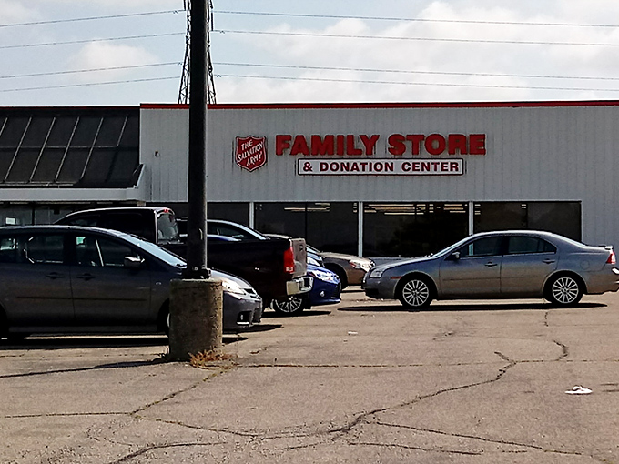 The parking lot might not impress, but savvy shoppers know it's what's inside that counts. Treasures await beyond those unassuming doors.