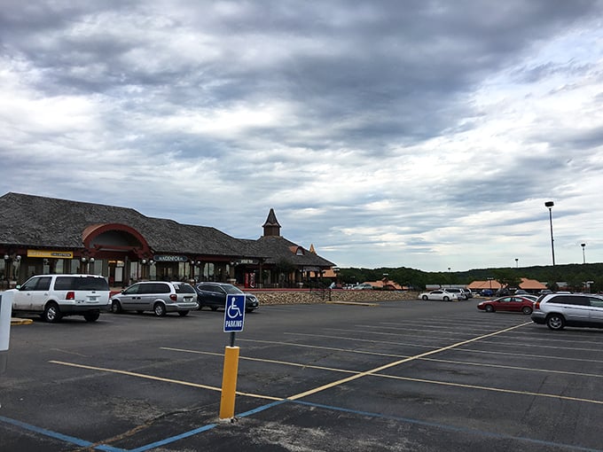 Even the parking lot offers a view of those distinctive architectural touches that make this outlet center feel more like a destination than a mere shopping stop.