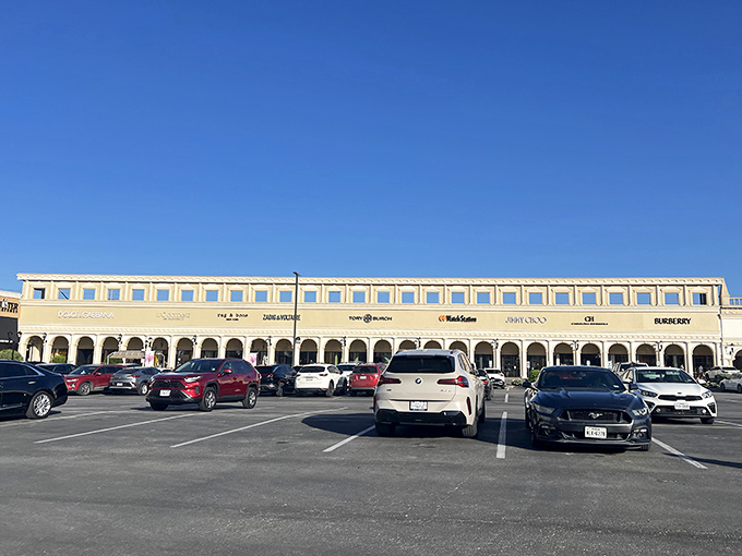Luxury row under Texas blue skies &ndash; where Burberry, Coach, and other high-end brands line up like a fashion runway you can actually walk into.