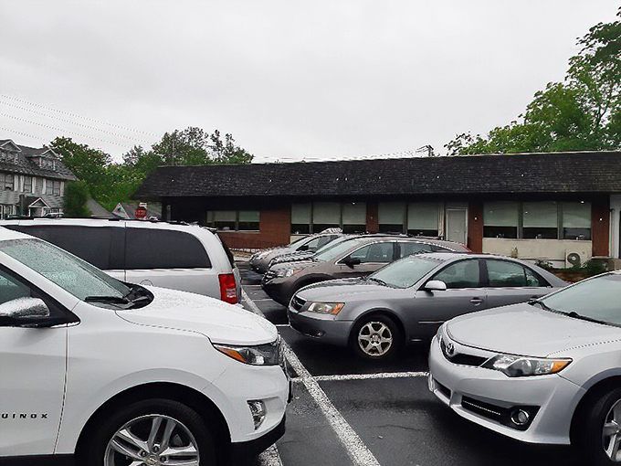 A packed parking lot&mdash;the universal sign that you've found a place worth waiting for, even in Pennsylvania rain.