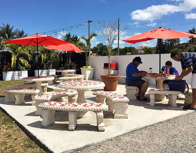 The outdoor patio offers a slice of Miami sunshine with your slice of heaven &ndash; those concrete tables have witnessed countless pizza epiphanies.