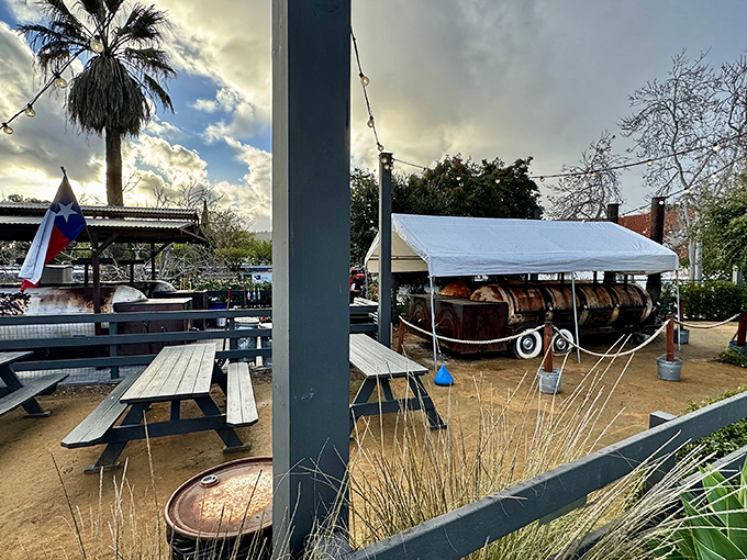 The outdoor patio where smoke-kissed memories are made. String lights make everything more magical, especially when there's barbecue involved.