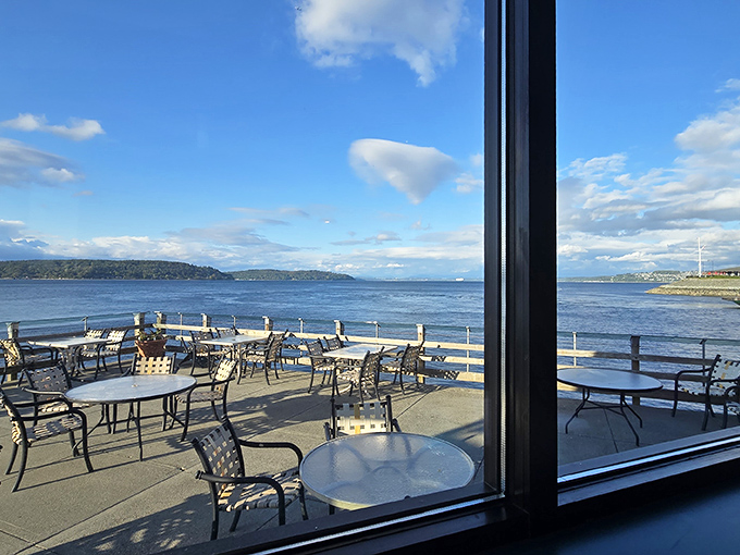 Outdoor seating that turns lunch into an event. Those tables aren't just furniture—they're front-row seats to nature's greatest show.