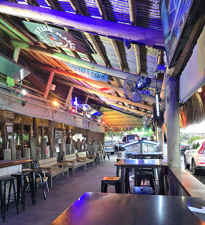 The covered patio offers al fresco dining with a side of Florida ambiance, where even waiting for a table feels like part of the experience.