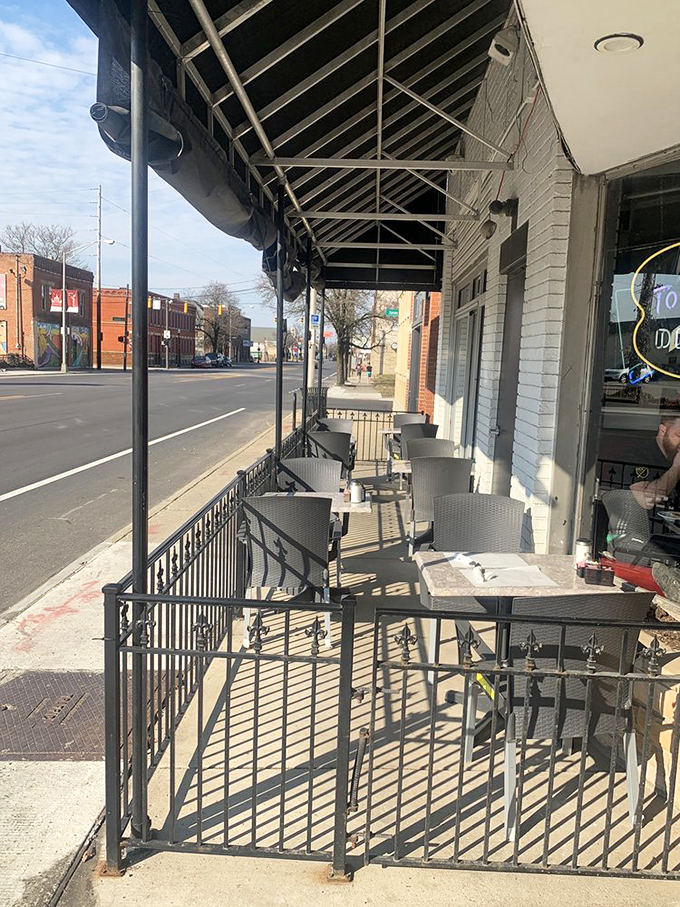 Sidewalk seating that offers fresh air with your fresh coffee&mdash;people-watching and pancakes, the ultimate Columbus morning multitask.
