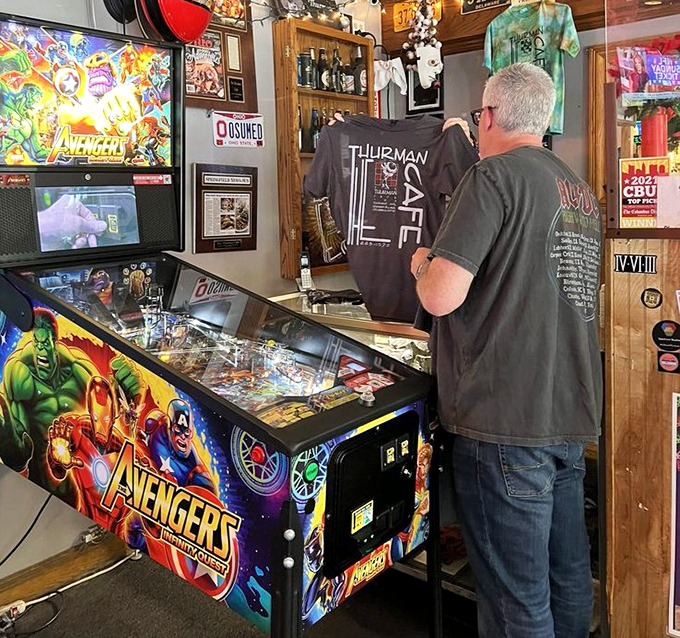 Where pinball wizards fuel up between games. The Avengers machine isn't the only superhero here&mdash;wait until you see the size of those burgers.