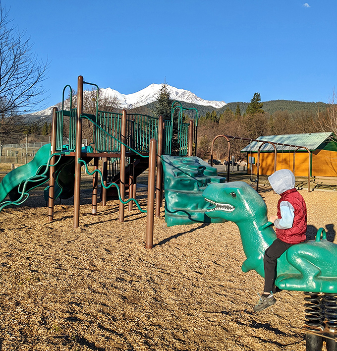 The kind of playground where kids can actually see mountains instead of just climbing plastic ones.