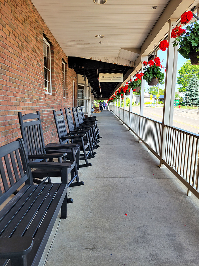 The front porch with its row of rocking chairs invites you to sit a spell, either in anticipation or to recover from delicious overindulgence.