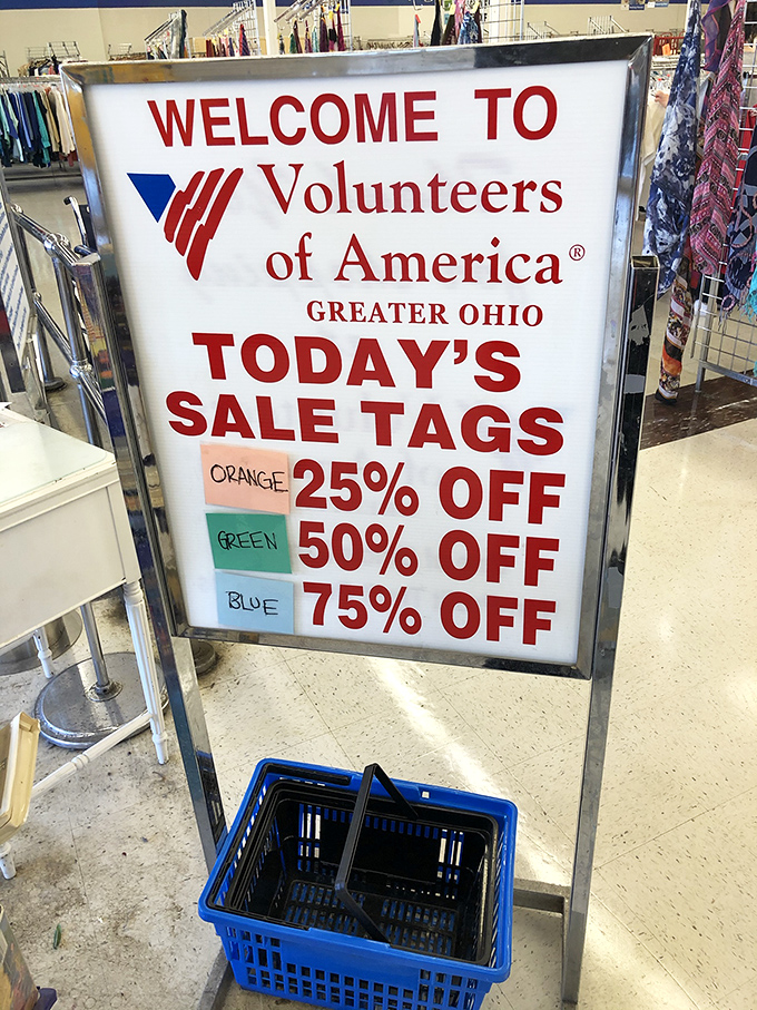 The color-coded discount system reveals today's special savings. Blue tag hunters will score 75% off, turning good deals into spectacular ones.