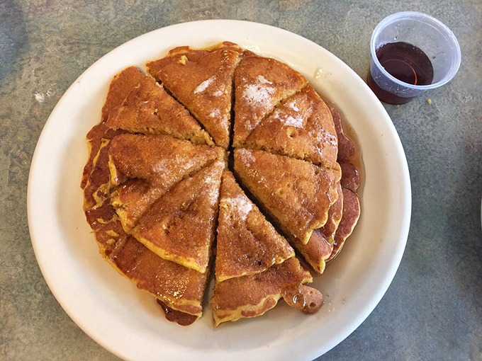 Pancakes cut like pizza&mdash;because the only thing better than pancakes is the democracy of equal portions for all.